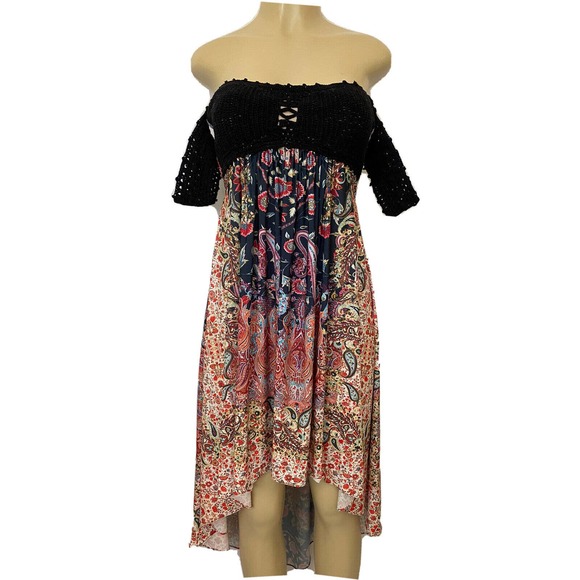 Sky | Dresses | Sky Dress High Low Midi Paisley Floral Crotchet Sleeve ...